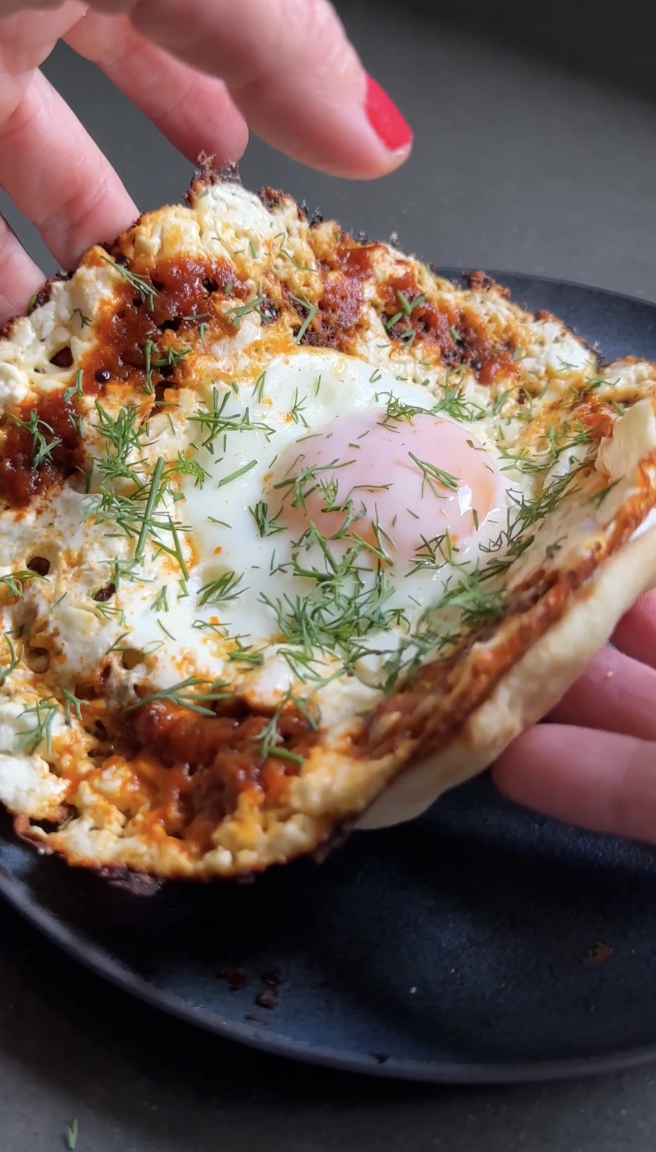 tomato achaar feta fried egg - Grace Elkus